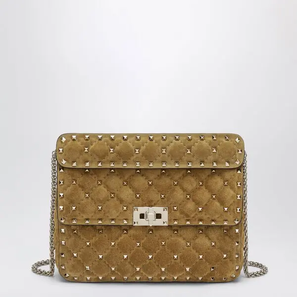Valentino Garavani Medium Rockstud Spike Havana Suede Bag - Beige