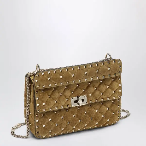 Valentino Garavani Medium Rockstud Spike Havana Suede Bag