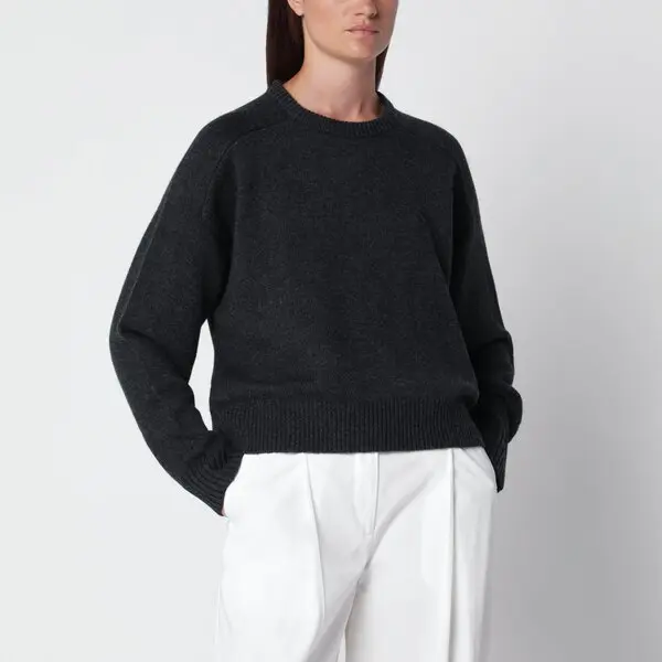 Loulou De Saison Briha Sweater In Grey Mélange Wool And Cashmere - Black