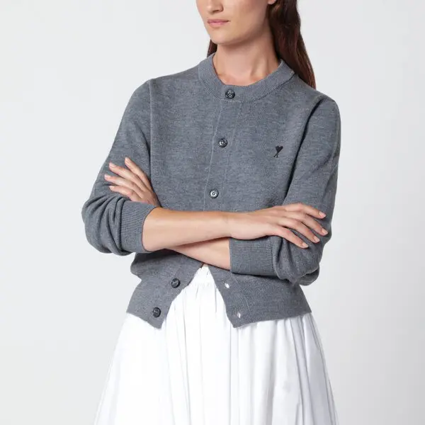 AMI Paris De Coeur Wool Cardigan - Grey