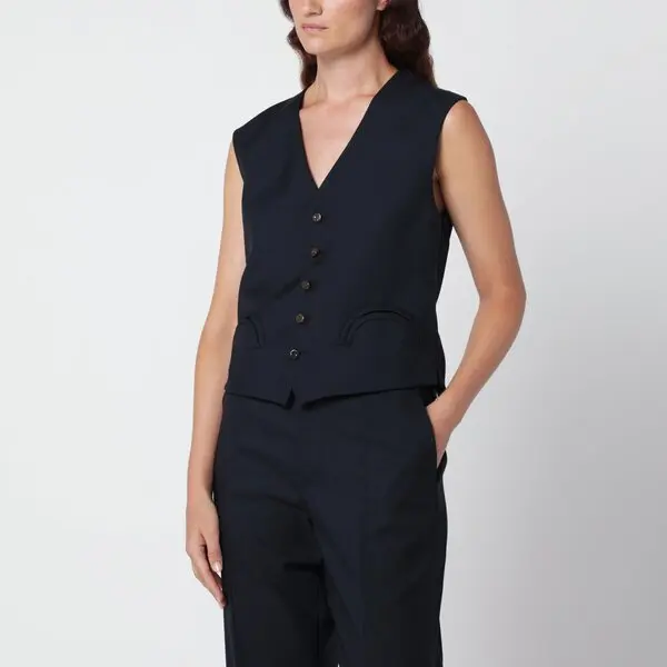 BLAZÉ MILANO Feral Vest In Navy Wool And Mohair - Blue
