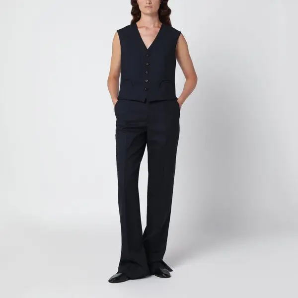 BLAZÉ MILANO Feral Vest In Navy Wool And Mohair