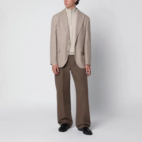 Brunello Cucinelli Camel Prince Of Wales Check Single-breasted Jacket