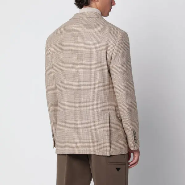 Brunello Cucinelli Camel Prince Of Wales Check Single-breasted Jacket