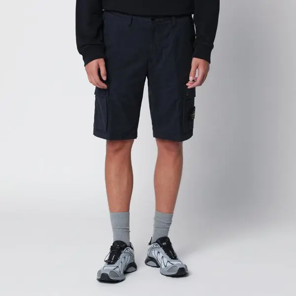 Stone Island Navy Stretch Cotton Cargo Shorts - Blue