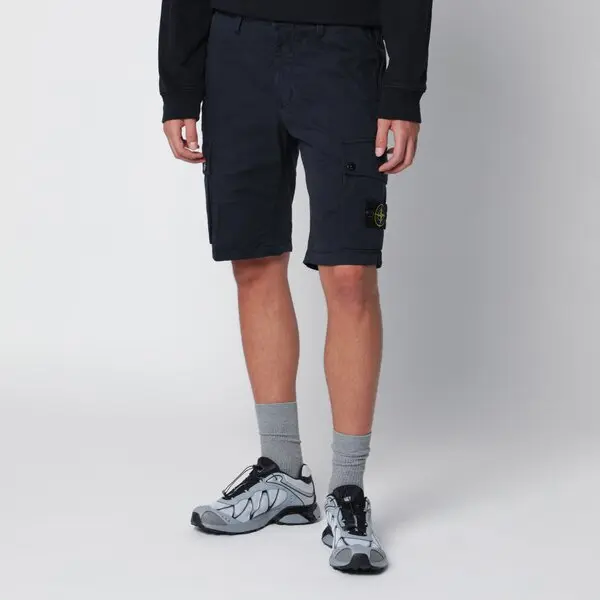 Stone Island Navy Stretch Cotton Cargo Shorts