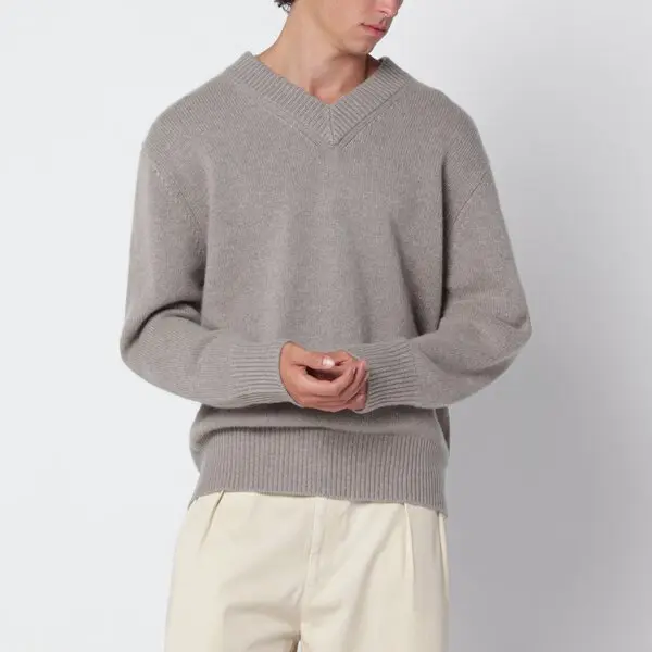 Soft Goat Greige Cashmere V-neck Sweater