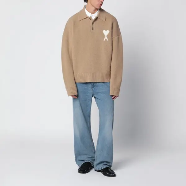 AMI Paris De Coeur Alpaca-blend Polo Sweater