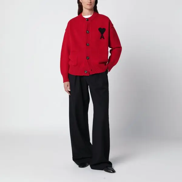 AMI Paris Ruby De Coeur Merino Wool Cardigan