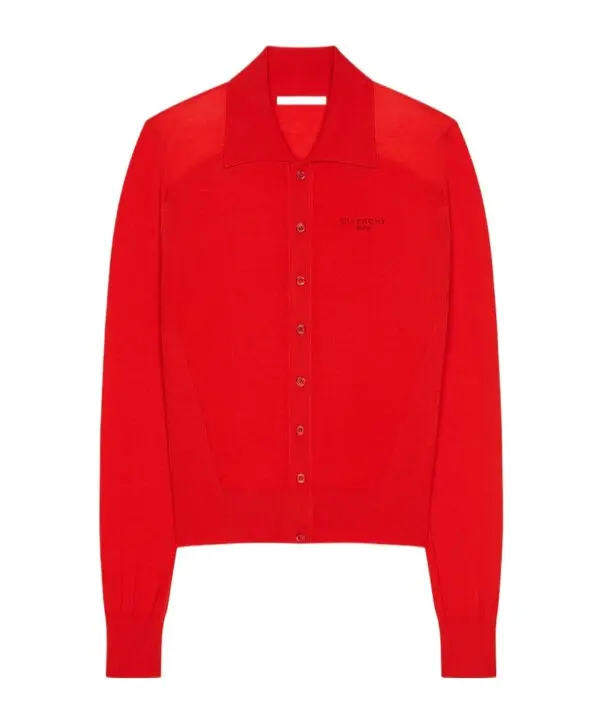 Givenchy Long-sleeved Second Skin Effect Knit Polo Cardigan - Red