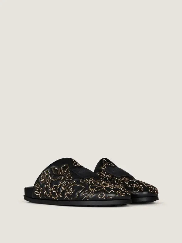 Givenchy Label Flat Mules In Leather With Studs