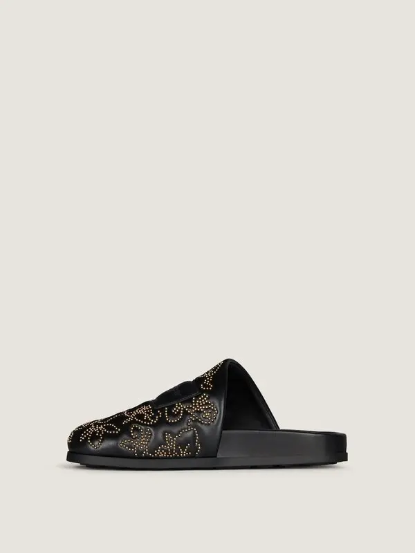 Givenchy Label Flat Mules In Leather With Studs