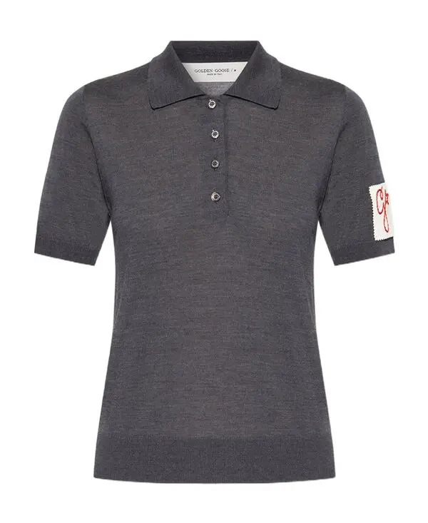 GOLDEN GOOSE Polo Shirt In Anthracite Merino Wool - Black