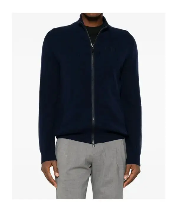 Canali Zip-up Ribbed-knit Sweater