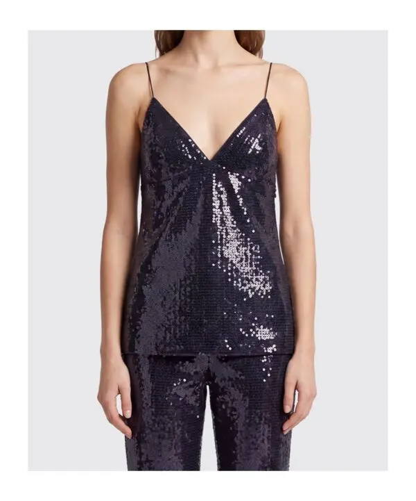Alberta Ferretti Sequin V-neck Camisole - Black