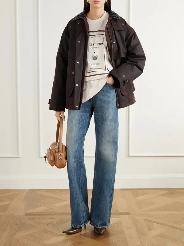 Acne Studios Long-sleeved Down Jacket With Leather Funnel Neck