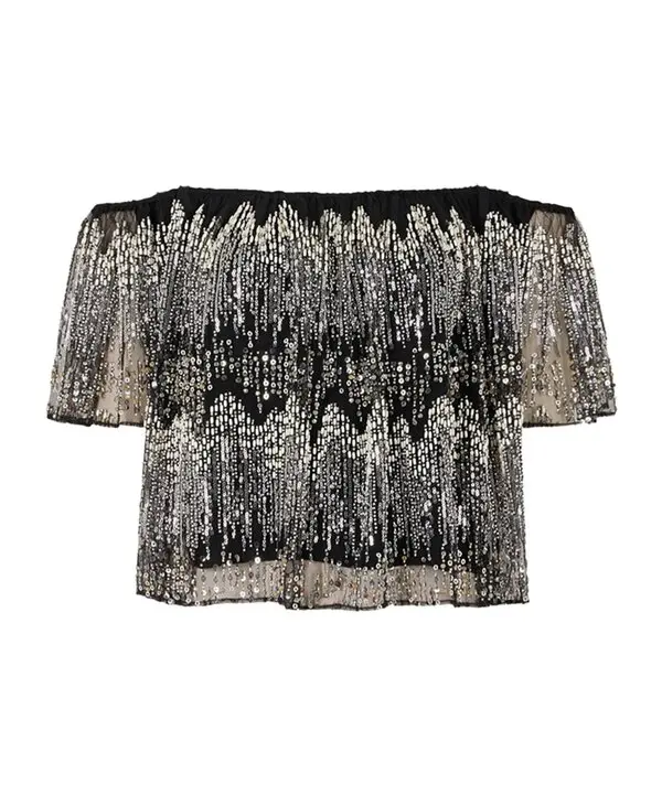 Rabanne Sequined Off-the-shoulder Short-sleeve Top - Black