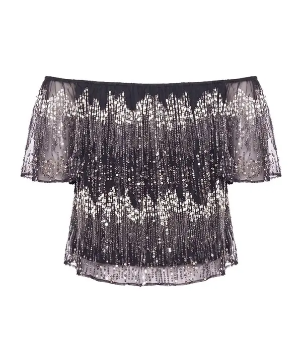 Rabanne Sequined Off-the-shoulder Short-sleeve Top