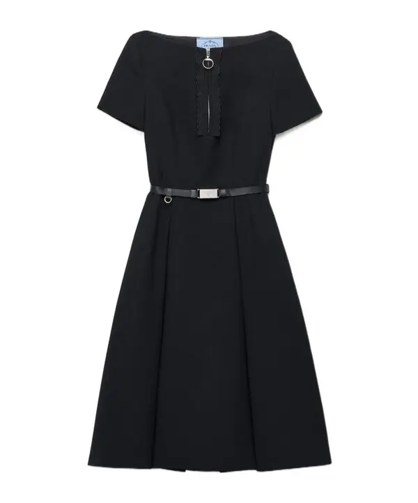 Prada Embroidered Natté-fabric Dress - Black
