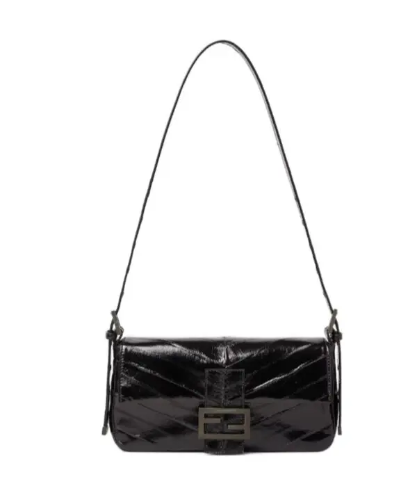 Fendi Baguette 26424 Inlaid Hagfish Leather Bag - Black