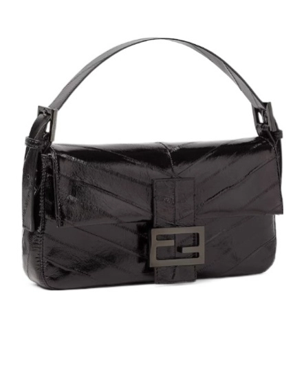 Fendi Baguette 26424 Inlaid Hagfish Leather Bag - Black