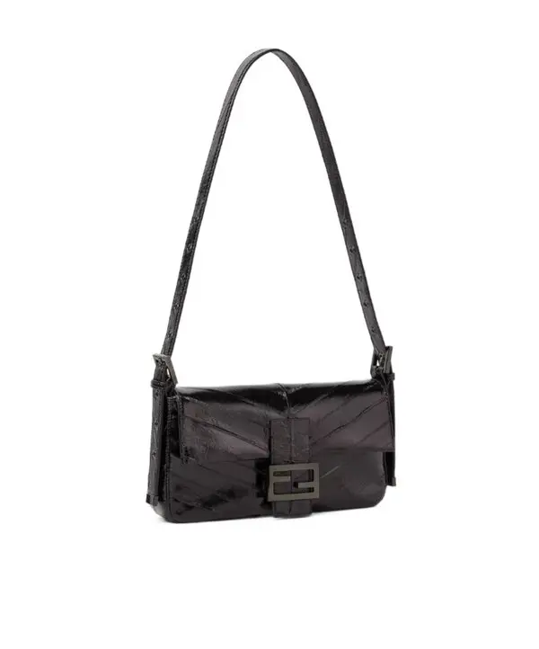 Fendi Baguette 26424 Inlaid Hagfish Leather Bag - Black