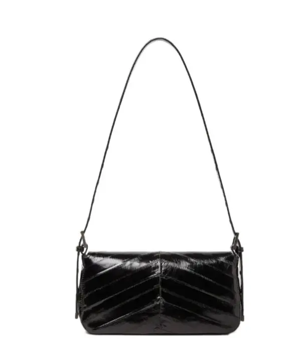 Fendi Baguette 26424 Inlaid Hagfish Leather Bag - Black