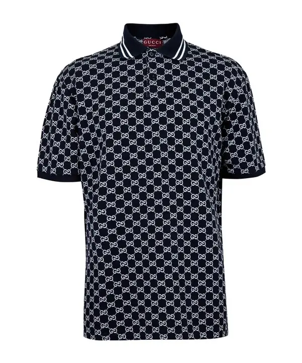 Gucci Allover Monogram Shortsleeve Polo Shirt - Black