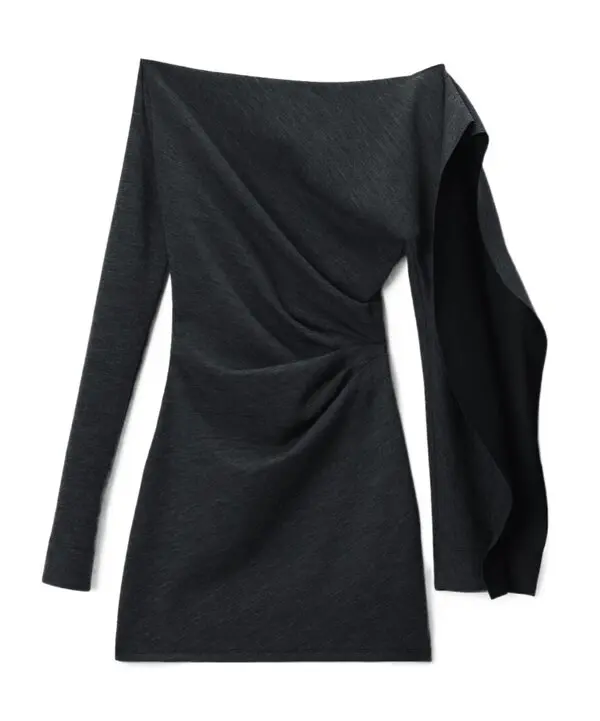 Alexander Wang Asymmetric Drape Long Sleeve Mini Dress - Charcoal