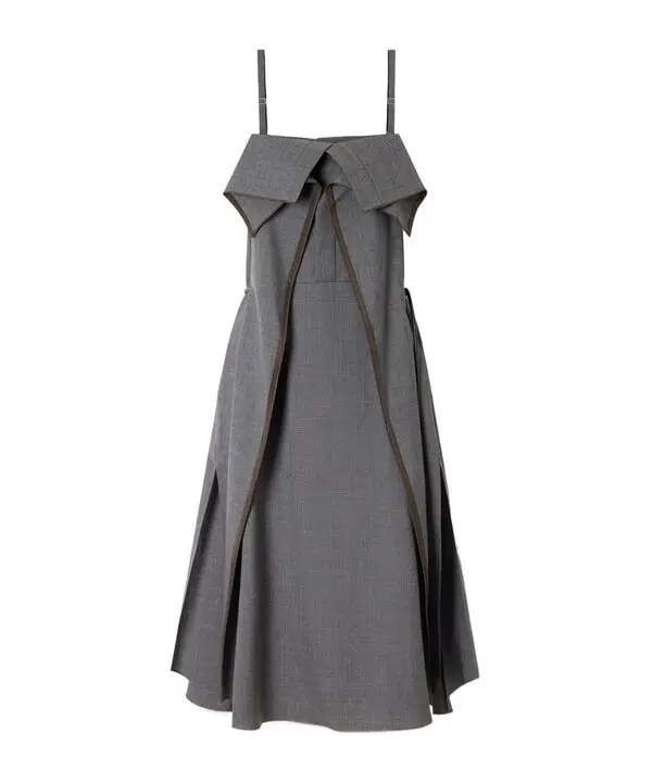 Sacai Midi Dress With Pleated Bodice And Voluminous Skirt - Gray