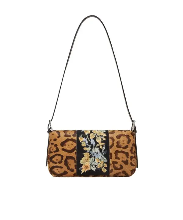 Fendi Baguette 26424 Embroidered Jaguar Print Pony-effect Leather Bag