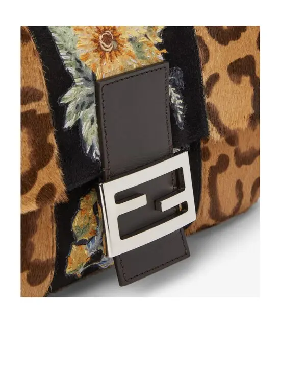 Fendi Baguette 26424 Embroidered Jaguar Print Pony-effect Leather Bag