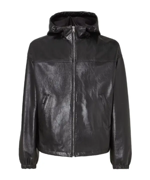 Fendi Nappa Leather Blouson With Drawstring Hood