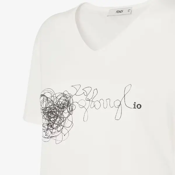 Fendi Ivory Jersey T-shirt With Groviglio Print