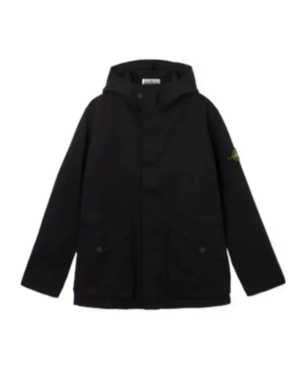 Stone Island Hooded Jacket With Anti-drop Finish - Black
