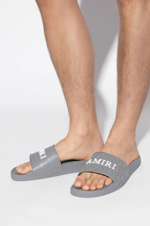 Amiri Logo Pool Slides - Grey