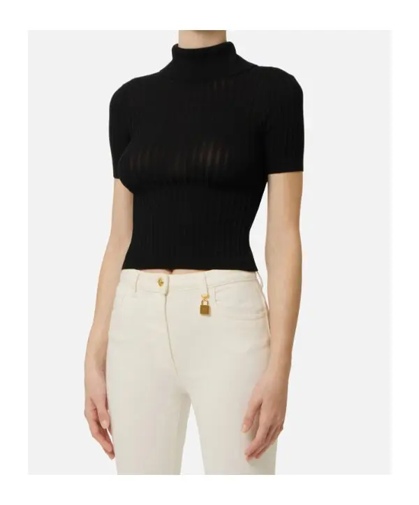 Elisabetta Franchi Ribbed Polo Knit Top