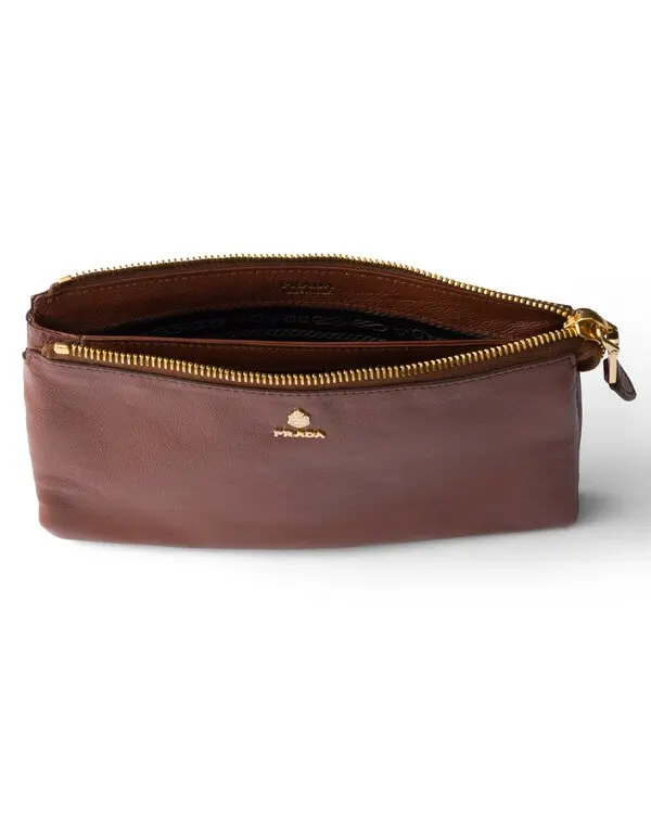 Prada Leather Zipper Pouch With Metal Lettering Logo