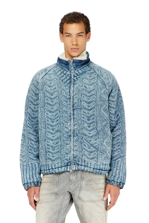 DIESEL® Cable-knit Effect Denim Jacket With Plush Lining