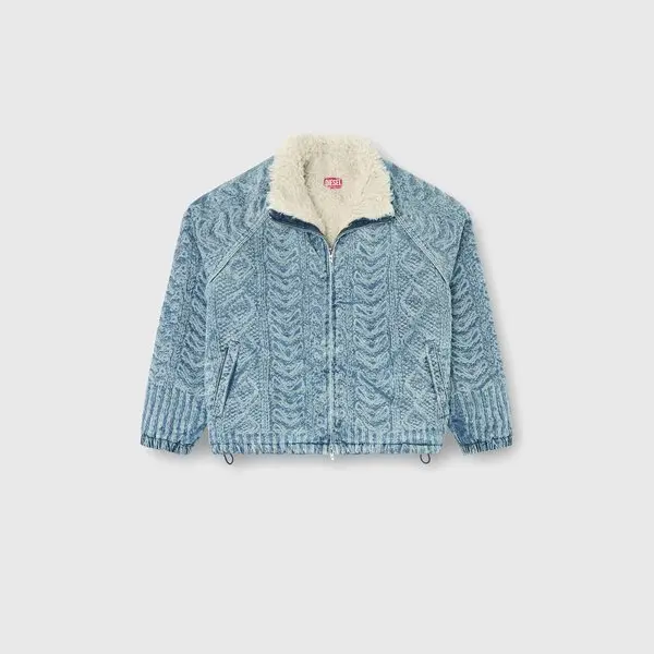 DIESEL® Cable-knit Effect Denim Jacket With Plush Lining - Blue