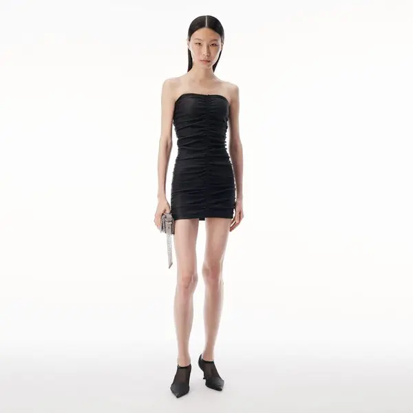 Alexander Wang Ruched Leather Strapless Mini Dress