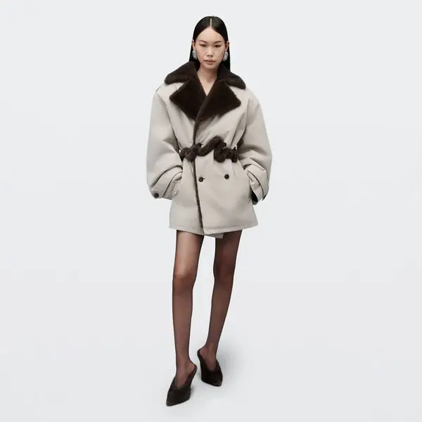 Alexander Wang Faux Fur Lined Oversized Trench Coat - Stone