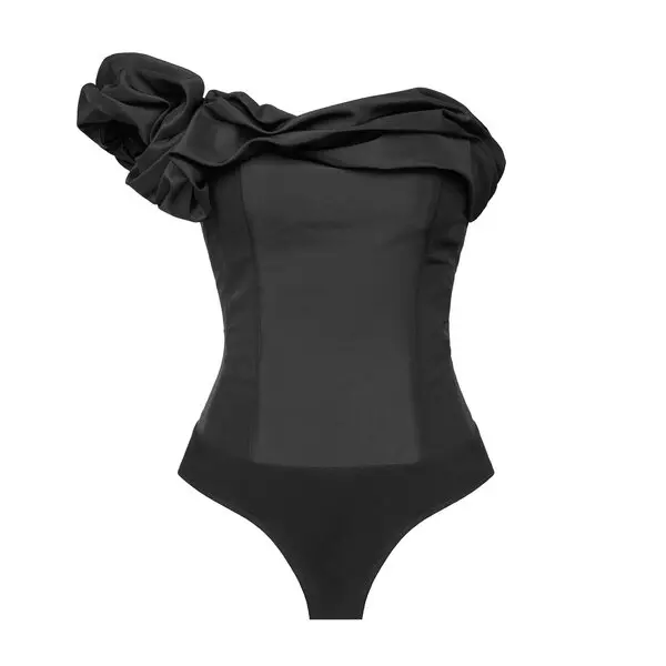 POST MERIDIEM Corset Bodysuit With Draped Detail - Black