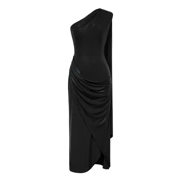 POST MERIDIEM Jersey Midi Dress With Train - Black