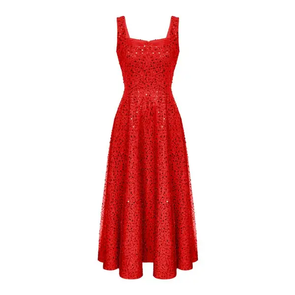 POST MERIDIEM Embellished Midi Dress With Sequins & Beads
