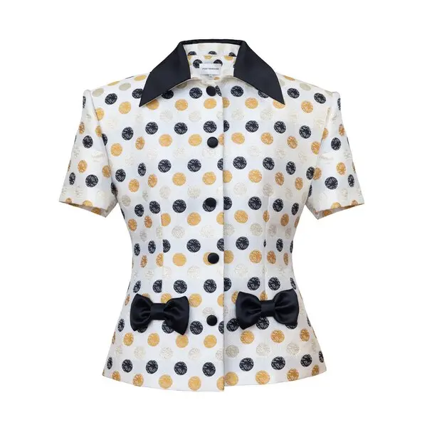 POST MERIDIEM Short-sleeve Polka Dot Jacket With Bow Details - Black