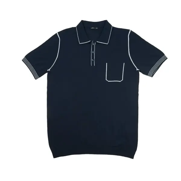 EIGHT X Contrast Short Sleeve Knit Polo Navy