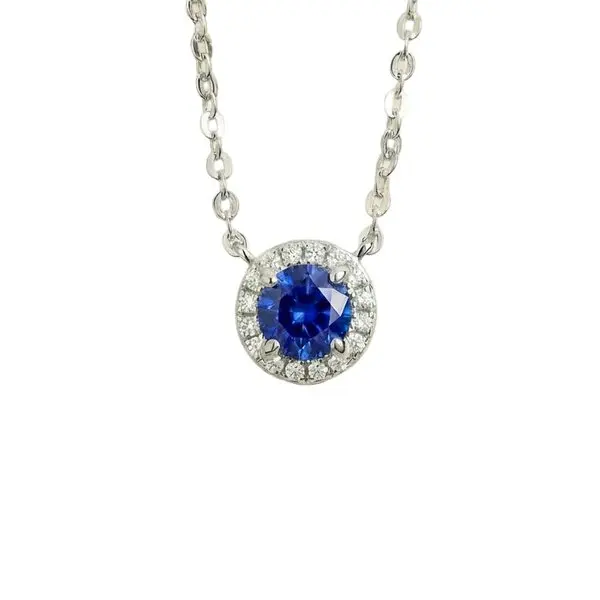 JUVETTI  Blue / White / Silver Mars Blue Sapphire Round & Diamond Halo Necklace In White Gold - Blue/white/silver