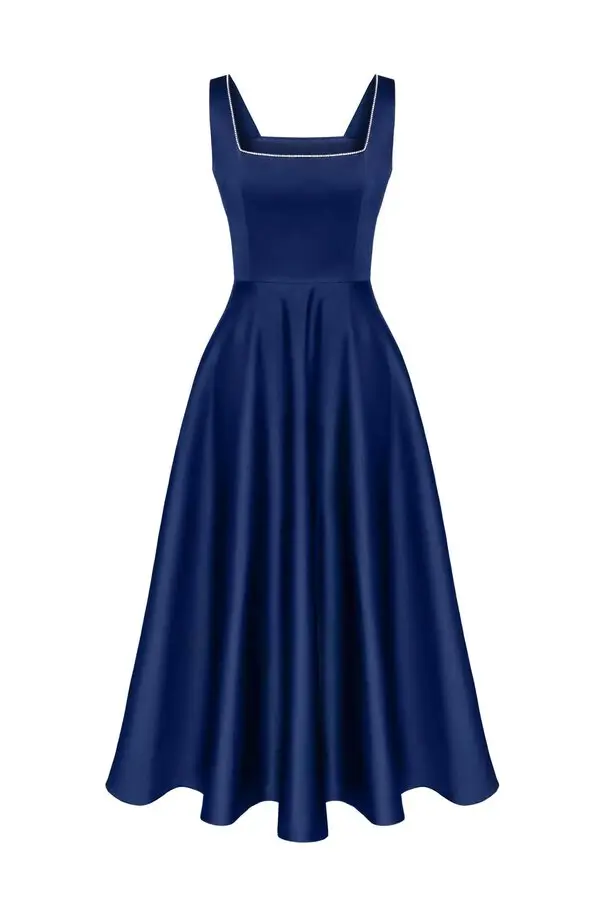 POST MERIDIEM Strap Decorated Bodice Midi Dress