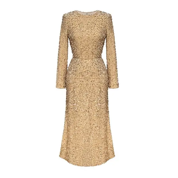 POST MERIDIEM Sequin Decorated Velvet Long Sleeve Midi Dress